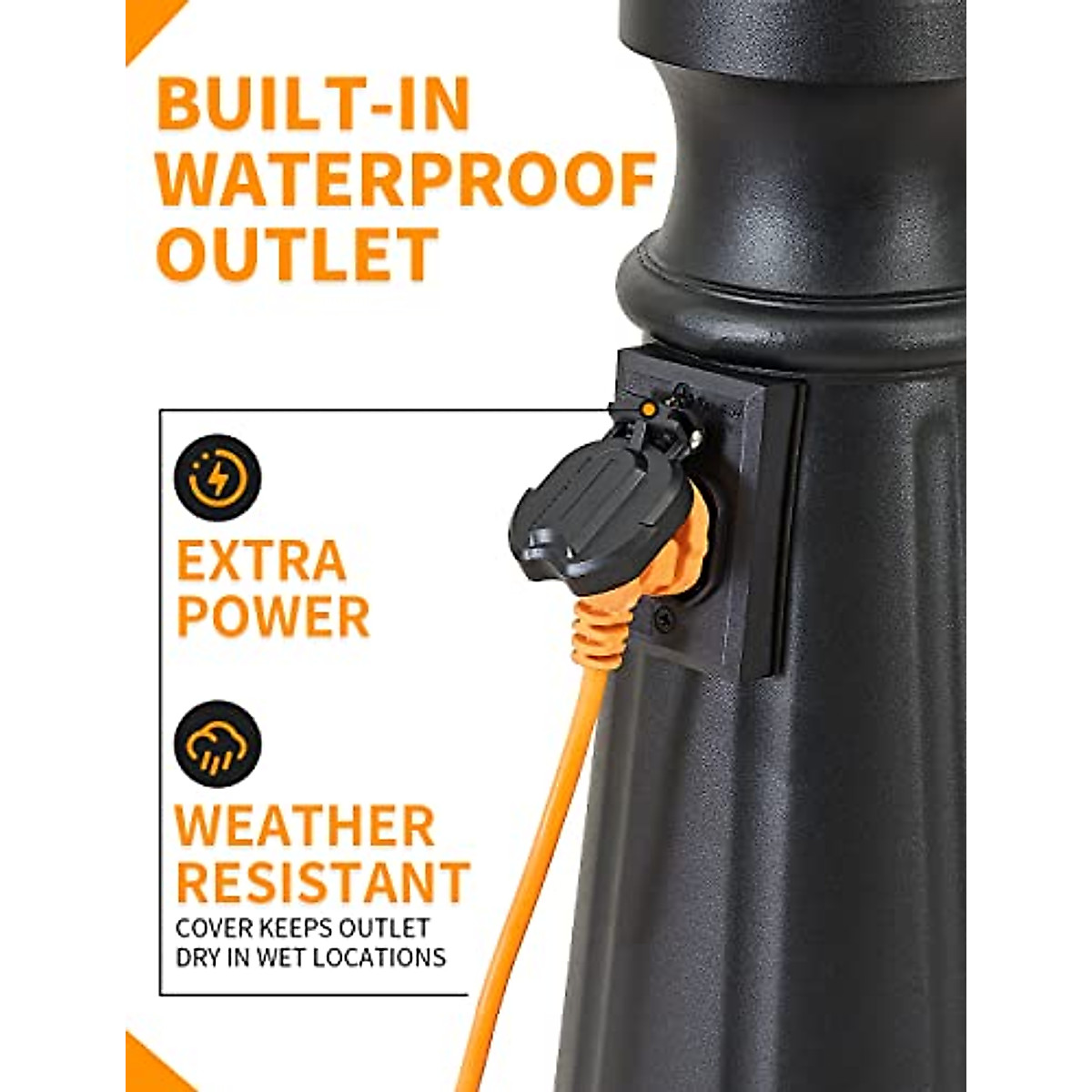 CMRCOZIRA Triple-Head Street Light with Outlet, Nautical Style Outdoor Post Light, IP65 Outdoor Lamp Post Lights with Clear Seeded Glass, Outdoor Street Light Matte Black for Street, Garden, Driveway