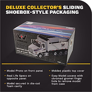Diecast Masters Western Star 4700 SB Dump Truck - White | Real Truck Specifications, Tandem with Lift Axle and Dump | 1:50 Scale Model Semi Trucks | Diecast Model 71034