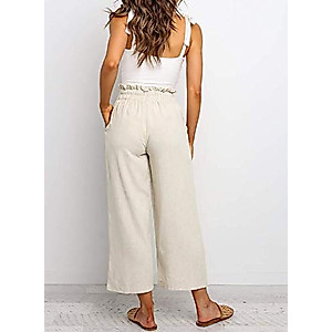 Dokotoo Womens Comfy Casual Loose Stretch Drawstring Tie Elastic Waist Solid Jogging Jogger Work Office Wide Leg Pants Sweatpants for Women with Pockets Khaki Medium