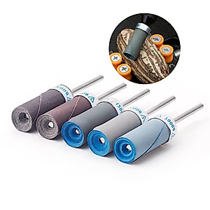 𝐋𝐮𝐨 𝐤𝐞 10 Pcs Mixed Grit Sandpaper Rolls Set,3/32 Inch Shank Abrasive Sanding Sleeve for Rotary Tool
