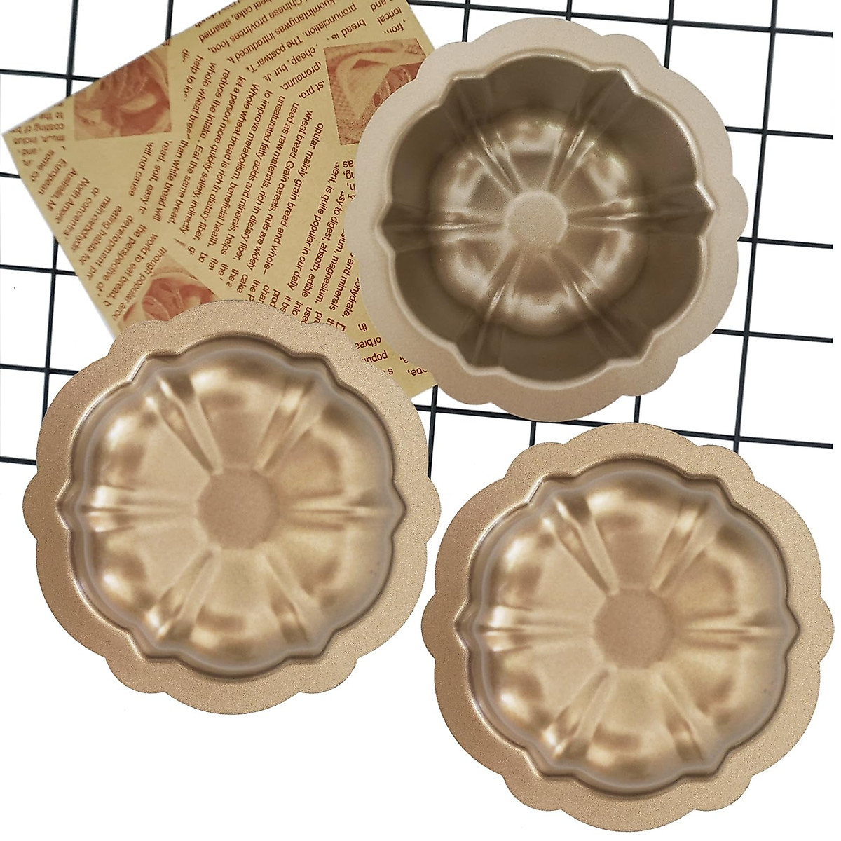 Proshopping 10 Pieces Mini Bundt Cake Pan, Nonstick 4 Inch Small Carbon Steel Fluted Bundt Cake Pan for Baking, Metal Baking Mold for Cupcakes, Donuts, Brownies - Pumpkin Shaped, Gold