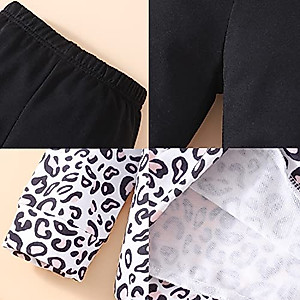 RETSUGO Little Girls 2 Piece Outfits White Leopard Aop Sweatshirts Ruffle Sleeve Toddler Shirt and Leggings Set Kids Clothes Girls Picture Day Outfits for School 8-9 Years old/6627