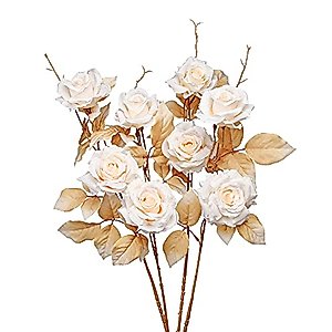 Diancom Artificial Flowers Roses Fake Flowers Silk Flowers Real Looking with Stems for DIY Wedding Bouquets Centerpieces Arrangements Party Home Decorations and Outdoors (4pcs White)…