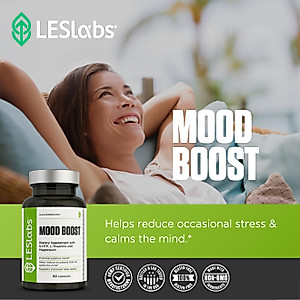 LES Labs Mood Boost – Stress Relief, Mood Support, Deep Relaxation & Better Sleep – 5-HTP, Ashwagandha, Rhodiola Rosea, Magnesium, L-Theanine & GABA – Non-GMO Supplement – 60 Capsules