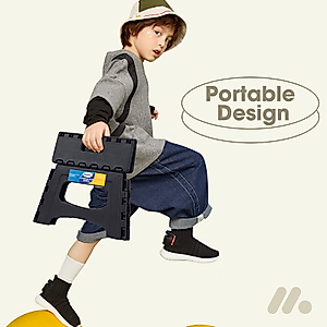 Korpai Upgrade 9" Folding Step Stool for Adults and Kids Holds Up to 300 lbs,Non-Slip Folding Stools with Portable Handle, Compact Plastic Foldable Step Stool for Bathroom, Kitchen,Black,1 PC