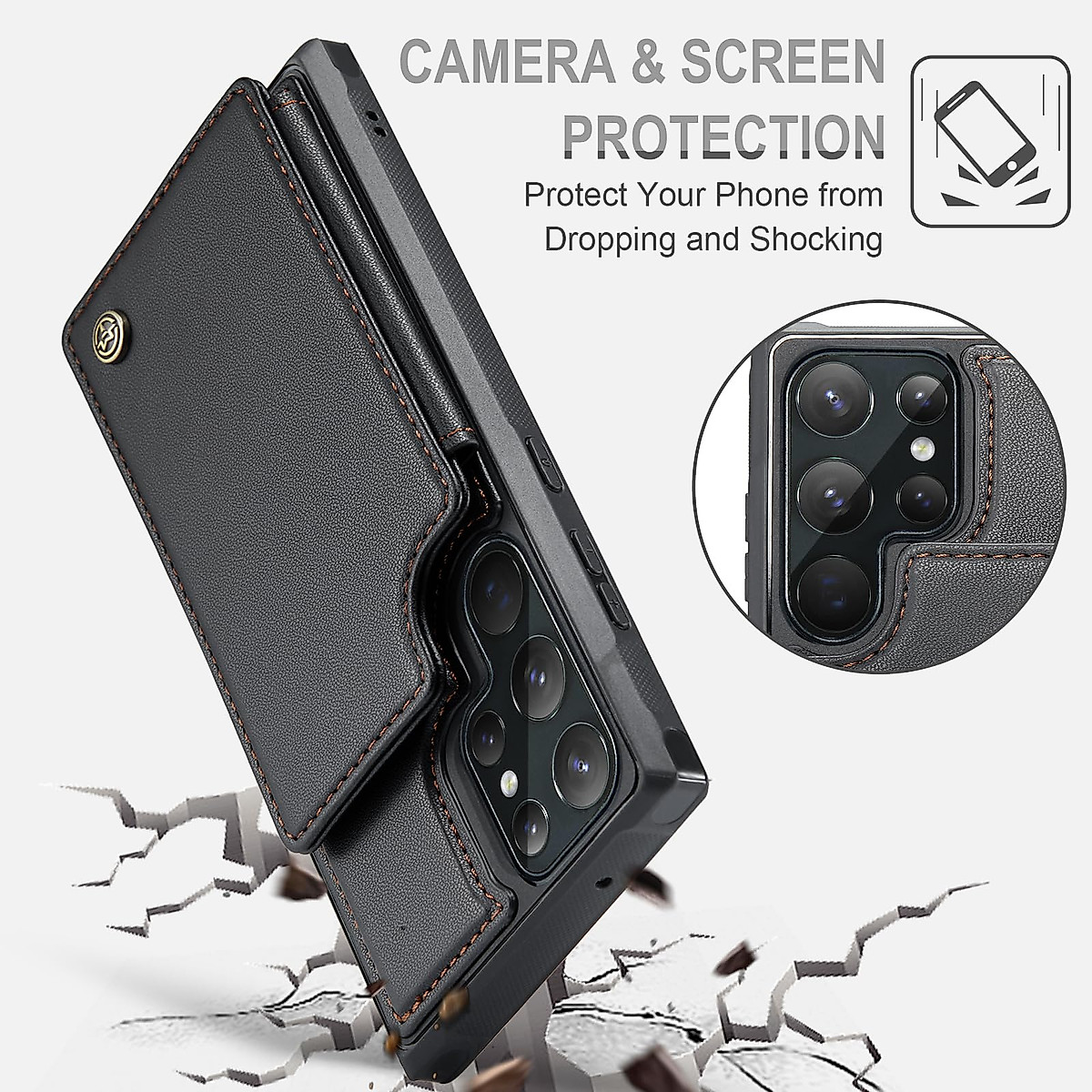 Vinich for Samsung Galaxy S22 Ultra Wallet Case with Card Holder, RFID Blocking Credit Slots Kickstand Shockproof Phone Cover for Women Men, Black