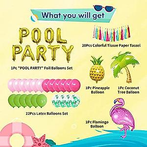 Pool Party Decorations for Girls Kids Birthday Summer Beach Party Decorations Pool Party Favors Supplies Summer Birthday Party Decorations Tropical Luau Hawaiian Party for Boys Pool Party Balloons
