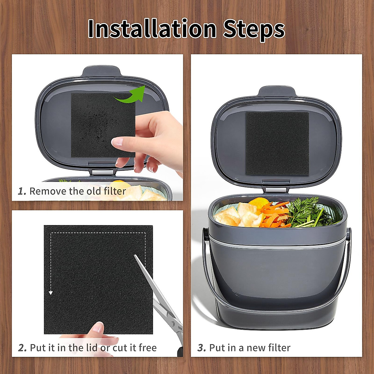 Compost Bin Filter, 10Pcs Charcoal Filters for Compost Bucket 5Inch Compost Charcoal Filters Replacement Natural Home Compost Bin Filters