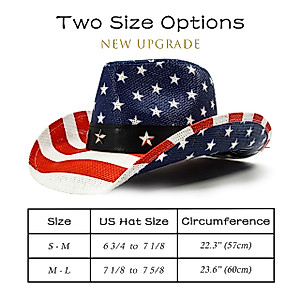 FLUFFY SENSE. American Flag Cowboy Hat USA Vintage Western Style Party Parade Rodeos Patriotic Unisex Cowboy Cowgirl Hat (US, Alpha, Medium, Large, Blue USA Pride)