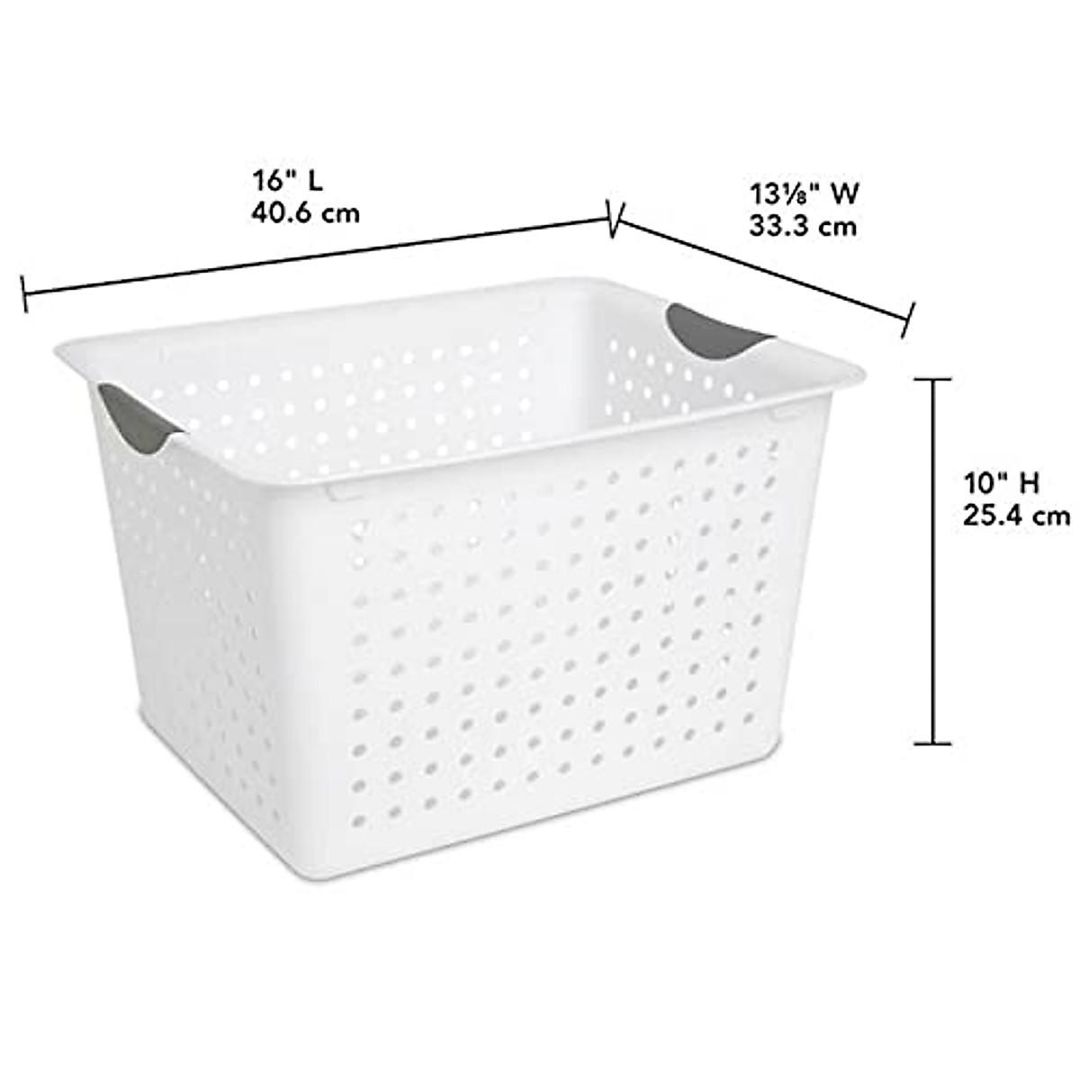 Sterilite Large 16 x 13 x 10 Inch, Plastic Deep Ultra Storage Basket Tote with Contoured Handles for Home and Office Organization, White (12 Pack)