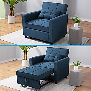 Mjkone 71 Inch Convertible Chairs Sofa Bed, 3-in-1 Pull Out Folding Sleeper Chair, Multi-Functional Adjustable Foldable Sofa Bed, Futon Chairs for Bedroom/Living Room/Office (Navy Blue)