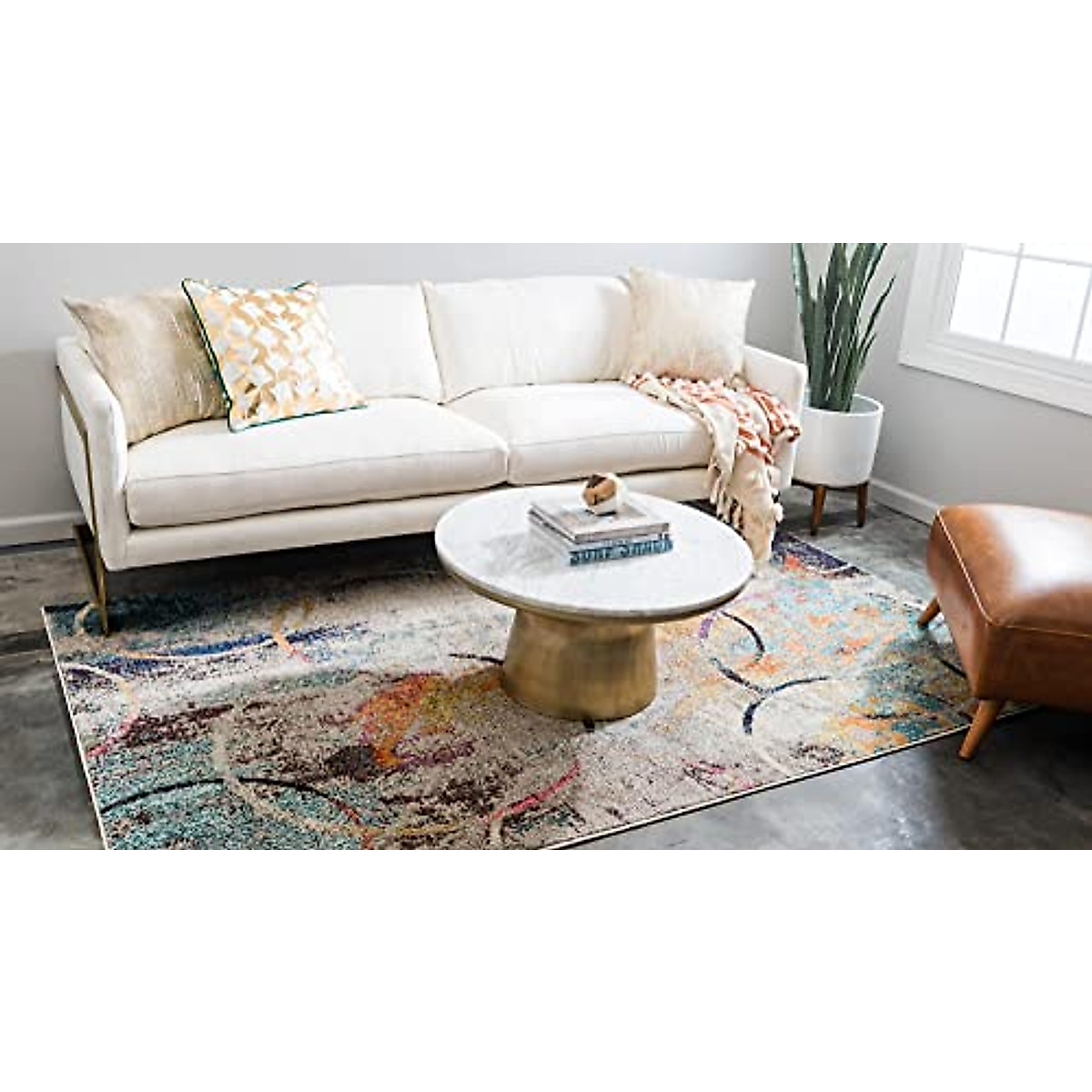 Unique Loom Chromatic Collection Modern Rustic & Vibrant Abstract Area Rug for Any Home Décor, Rectangular 5' 0" x 8' 0", Beige/Blue