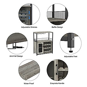Amyove Wine Bar Cabinet with Detachable Rack, Glass Holder, Small Sideboard and Buffet Mesh Door, Grey