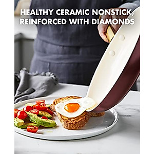 GreenPan Reserve Hard Anodized Healthy Ceramic Nonstick 8" and 11" Frying Pan Skillet Set, Gold Handle, PFAS-Free, Dishwasher Safe, Oven Safe, Merlot Red