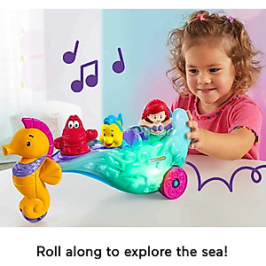 Fisher-Price Little People Toddler Toy Disney Princess Ariel's Light-Up Sea Carriage Musical Vehicle for Pretend Play Ages 18+ Months​