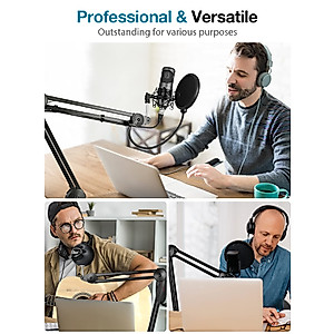 InnoGear Microphone Arm Stand, Heavy Duty Suspension Mic Boom Scissor with Mic Clip,Pop Filter,Windscreen,5/8in to 3/8in,5/8in to 1/4in Adapter,Cable Ties for Blue Yeti Nano Snowball Other Mics Black