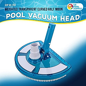 U.S. Pool Supply Weighted Pool Vacuum Head, Transparent Curved Half Moon Body - Swivel Connection, Pole Handle - for Above Ground & Inground Swimming Pools – Vinyl Liner Floor, Wall, Corner Cleaner