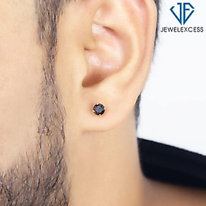 JEWELEXCESS 1.00 CTW Black Diamond Stud Earrings - 14k Gold Plated | Hypoallergenic Studs for Women - Round Cut Set with Push Backs