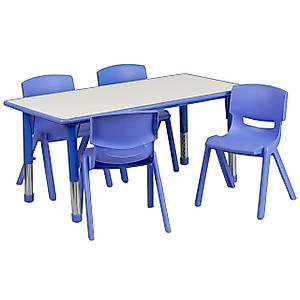 EMMA + OLIVER 23.625" W x 47.25" L Blue Plastic Activity Table Set-4 Chairs