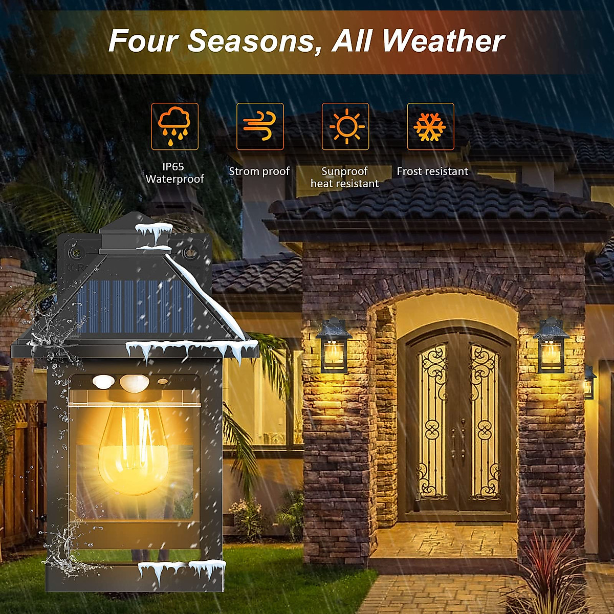 Solar Lanterns Outdoor Waterproof with 3 Modes, Solar Porch Lights Dusk to Dawn Outdoor Lighting, Motion Sensor Outdoor Wall Lights, Exterior Lighting Fixtures for Yard, Fence, Patio, Barn, Garage