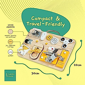 Jumble Dream Montessori Busy Board for Toddlers Wooden Montessori Toys and Sensory Toys Autism Sensory Products & ADHD Sensory Board for Education & Learning - Kids Toys for Age 1 2 3 4 Years