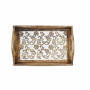 Hand Carved Wooden Breakfast Serving Tray with Handle for Breakfast Tea Snack Dessert | Kitchen Dining Serve-Ware Accessories | 15 x 10 Inches|2044