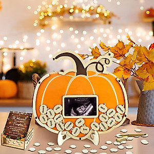 63 Pcs Pumpkin Baby Shower Guest Book Alternatives Set Fall Baby Shower Guestbook with Photo Frame Baby Sonogram Frame Keepsake 60 Wood Pumpkin Slices, Rustic Guest Book Alternative for Birthday