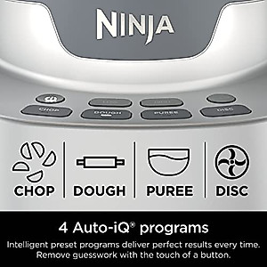 Ninja NF701 Professional XL Food Processor, 1200 Peak-Watts, 4-in-1, Chopping, Slicing/Shredding, Purees, Dough, 12-Cup Processor Bowl, 2 Blades & 2 Discs, Feed Chute/Pusher, Black,Silver