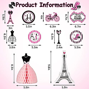 Paris Party Decorations Set, Paris Happy Birthday Banner Dress Honeycomb Centerpiece Eiffel Tower Cutout Paris Hanging Swirl Decoration for Baby Shower Birthday Paris Theme Party Supplies