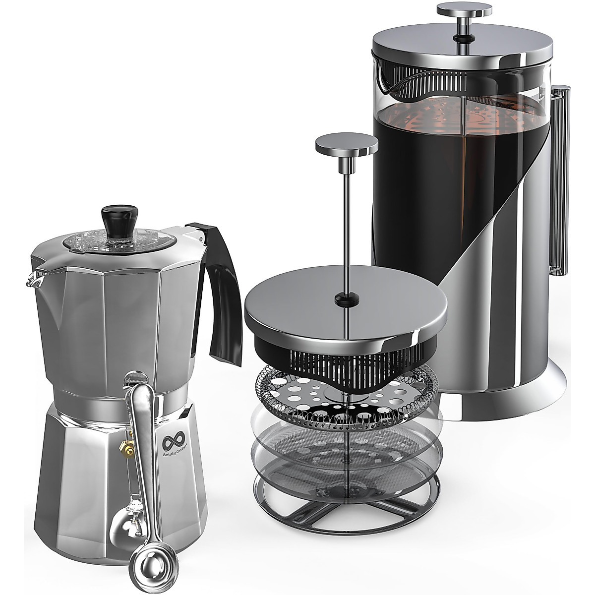 Cafe Du Chateau French Press & Espresso Maker - Elevate Your Coffee Experience with 4-Level Filtration, BPA-Free Glass, and Transparent Lid Brilliance - Perfect Coffee & Tea & Espresso