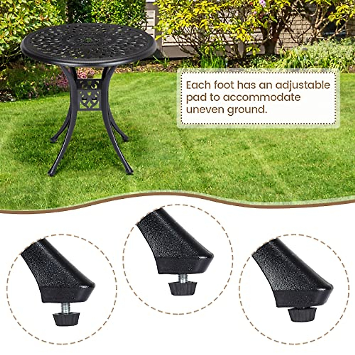 IDEALHOUSE Patio Bistro Table, Cast Aluminum Round Outdoor Table, Bistro Table with Umbrella Hole, for Poolside, Deck, Porch, Backyard, Garden, Balcony, Dia 30.25" x H 29.5", Black