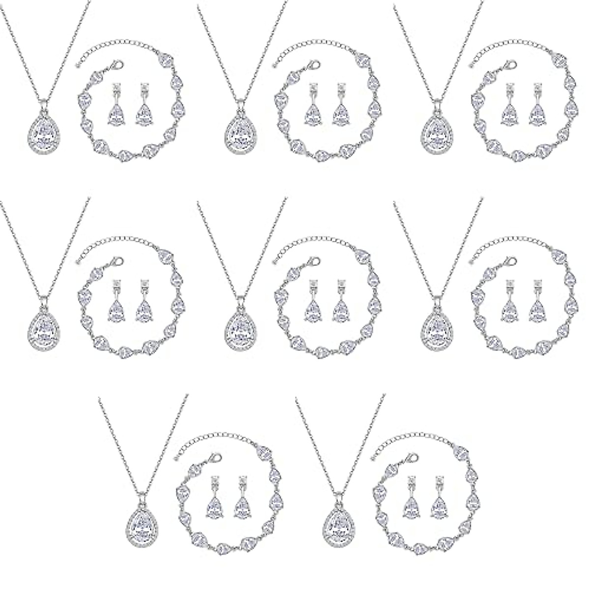 Bridesmaid Jewelry Set for Women,Pendant 18K Gold & Silver & Rose Gold Pendant Necklace Earrings Bracelet Set,Dainty Gift for Wedding/Proposal/Party/Prom/Anniversary