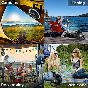 Camping Fan with Light, 10000mAh Rechargeable Battery Powered, Portable Fan for Tent Travel Outdoor RV Hurricane Emergency