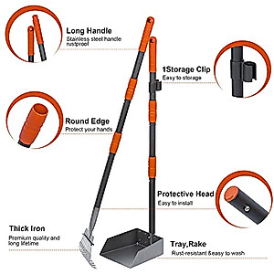 Niubya Pooper Scooper for Dogs, Metal Poop Scooper Tray and Rake Set with Adjustable Long Handle, Dog Pooper Scooper for Pet Waste Removal