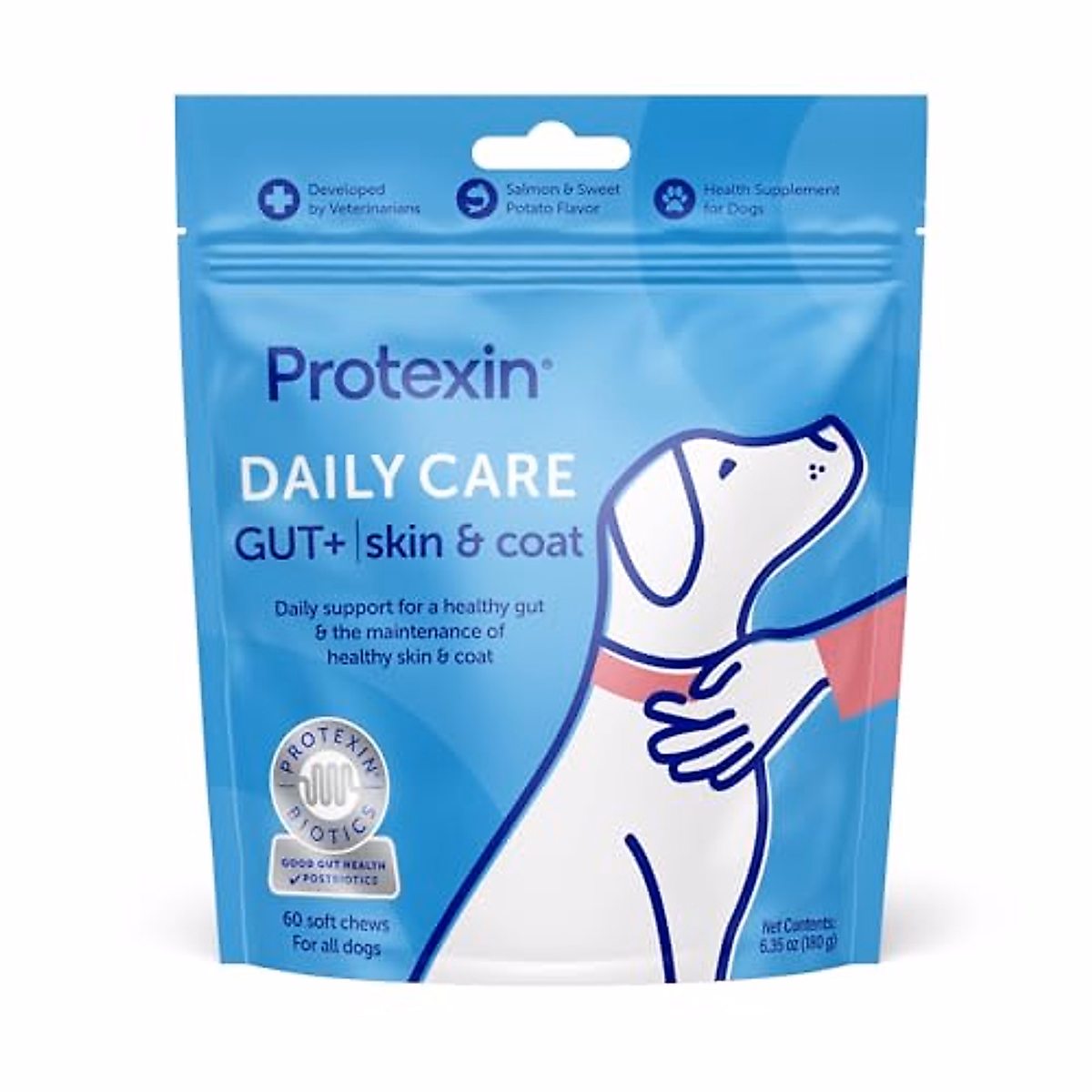 Protexin Daily Care Gut+ Skin & Coat, 60 postbiotic Dog Supplement Chews – Salmon and Sweet Potato Flavored