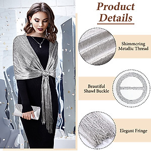 Tiamon 5 Pcs Rhinestone Jewelry Sets Shawls and Wraps Formal Clutch Purses for Women Evening Party Prom Bridal Weddings(Silver, Glitter)