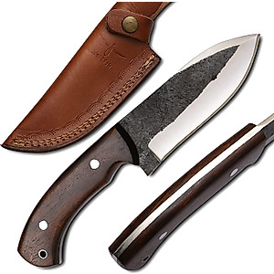 High Carbon Steel Knife - Handmade Full Tang Bushcraft Knife - Hunting Knife, Survival Knife, Fixed Blade Knife & Camping Knife - Camping Knives & Hunting Knives with Rosewood Handle & leather Sheath