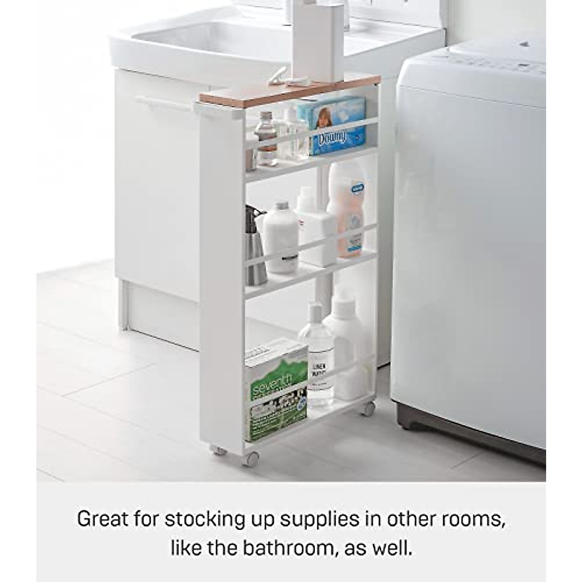 YAMAZAKI home Tower Rolling Slim Storage Cart With Handle White