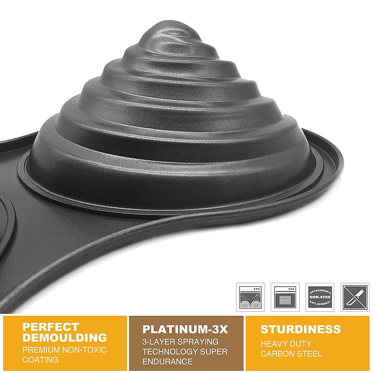 HOMOW 3D Giant Cupcake Pan, Non-Stick Carbon Steel Jumbo Cupcake Pans, Large Cupcake Mold NS8-001 (15.35" x 8.07" x 3.23")