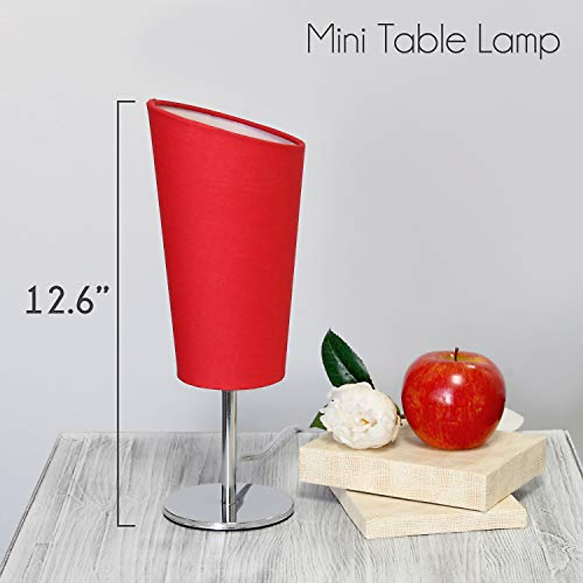 Simple Designs LT2061-RED Mini Chrome Angled Fabric Shade Table Lamp, Red