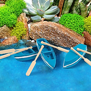 BESPORTBLE 6 Sets Miniature Rowboat Mini Blue Wood Boat with Oars Canoe Model Figurines Fairy Garden Miniatures Nautical Home Decorations (Boat+2 Paddles)