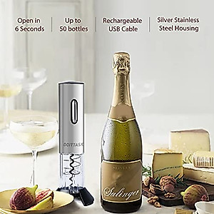 DOITTASK Wine Opener, Electric Automatic Corkscrew, Rechargeable Cordless Wine Bottle Openers with Foil Cutter and USB Charging Cable for Wine Lover Gift Set (Stainless Steel)