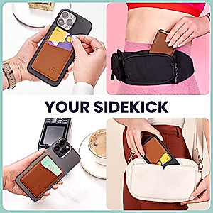 Premium Leather Phone Card Holder - Stick On Wallet for iPhone and Android Smartphones - Minimalist Style with Non-Slip Lining Secures Up to 3 Cards Kangaroo