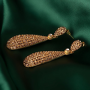 Moonstruck Costume Jewelry Chandelier Champagne Diamond Studded Golden Gold Drop and Dangle Earrings for Women