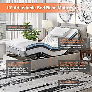 KOMFOTT 10 Inch Adjustable Bed Mattress Twin XL, 3D Transformable Cutting Mattress with Cool Gel Infused Memory Foam & Bamboo Charcoal Memory Foam, Mattress in a Box with CertiPUR-US Certified