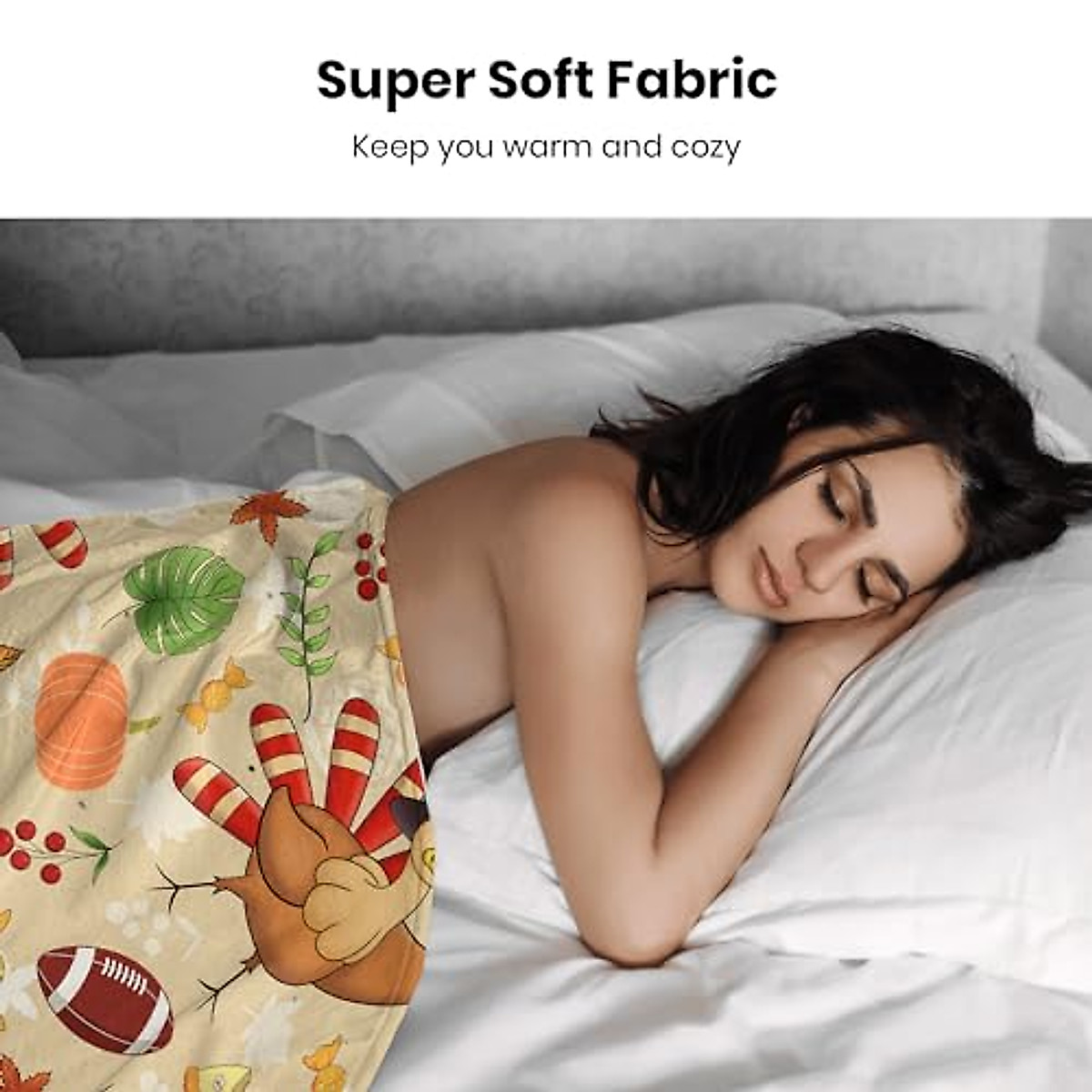 Thanksgiving Blanket Soft Throw Blanket Turkey Cozy Waarm Fleece Blanket Lightweight Bed Blanket for Women Men Kids All Season Blanket Office Home Sofa Travel Blanket 50"x60"