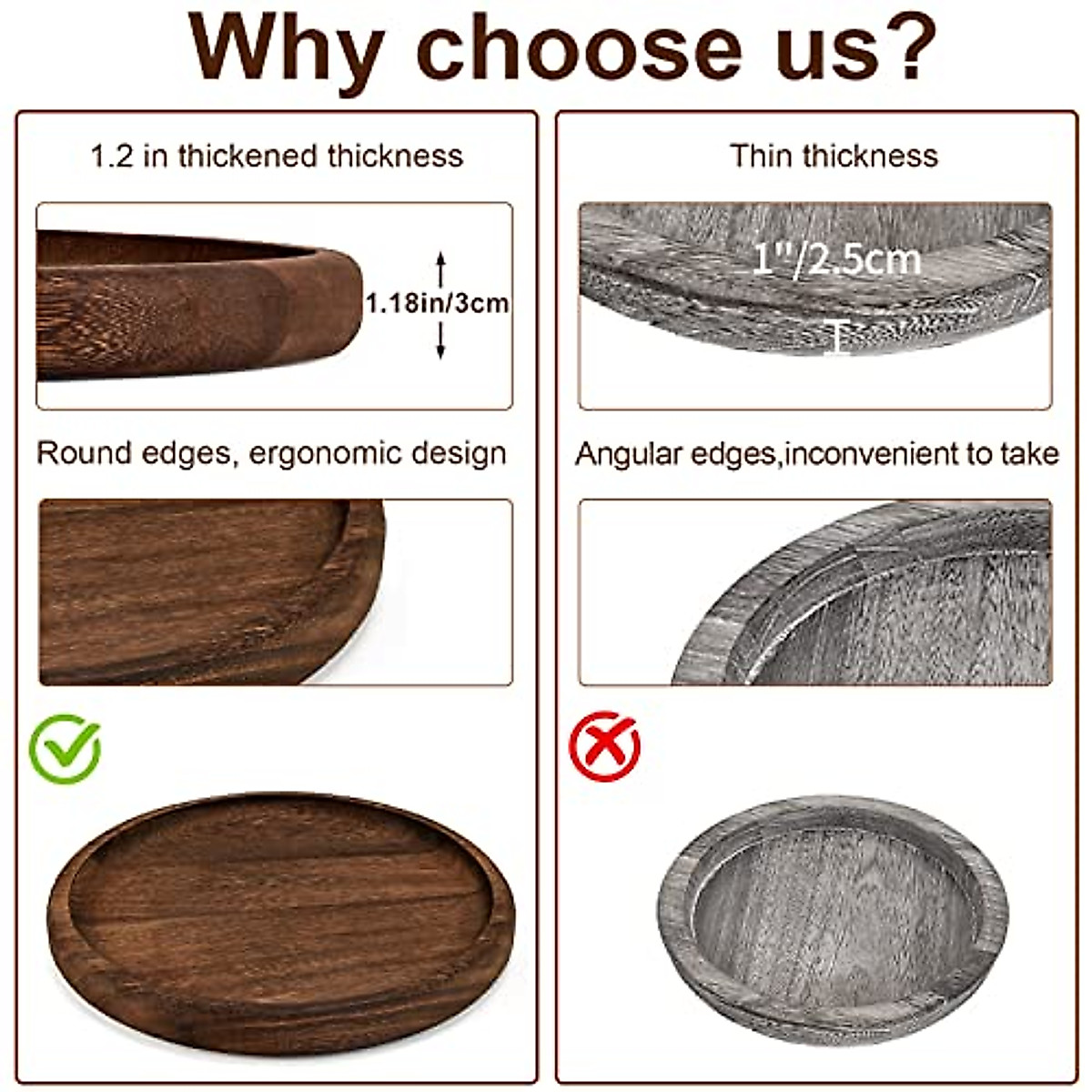 Yangbaga 11.8InWood Rustic Round Decorative Serving Tray，Ottoman Centerpiece Candle Holder Trays ，Farmhouse Tray for Kitchen Countertop& Home Decor &Coffee Table