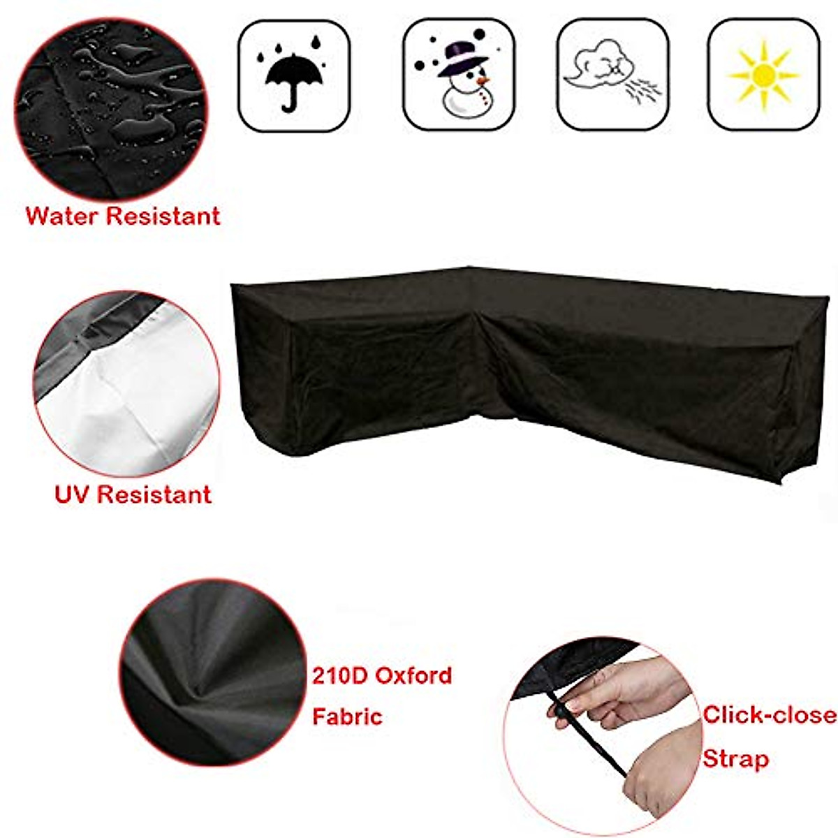 Silvotek L Shaped Garden Furniture Covers - Protective Cover for Corner Sofa with Durable Hem Cord, 210D L Shaped Outdoor Sofa Cover L Shaped Patio Couch Cover (L Shape 79"×106"×35.4")