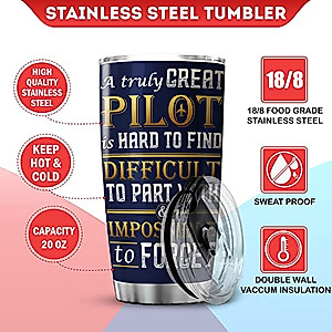 KOIXA Pilot Gifts For Men Stainless Steel Tumbler With Lid 20 Oz Cool Things For Pilots Insulated Coffee Travel Cup Aviation Gift Ideas Birthday Present Christmas Gifts For Him