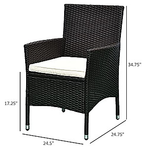 Outsunny 2 PCS Rattan Wicker Dining Chairs with Cushions and Anti-Slip Foot, Patio Stackable Chairs Set for Backyard, Garden, Lawn, Dark Coffee